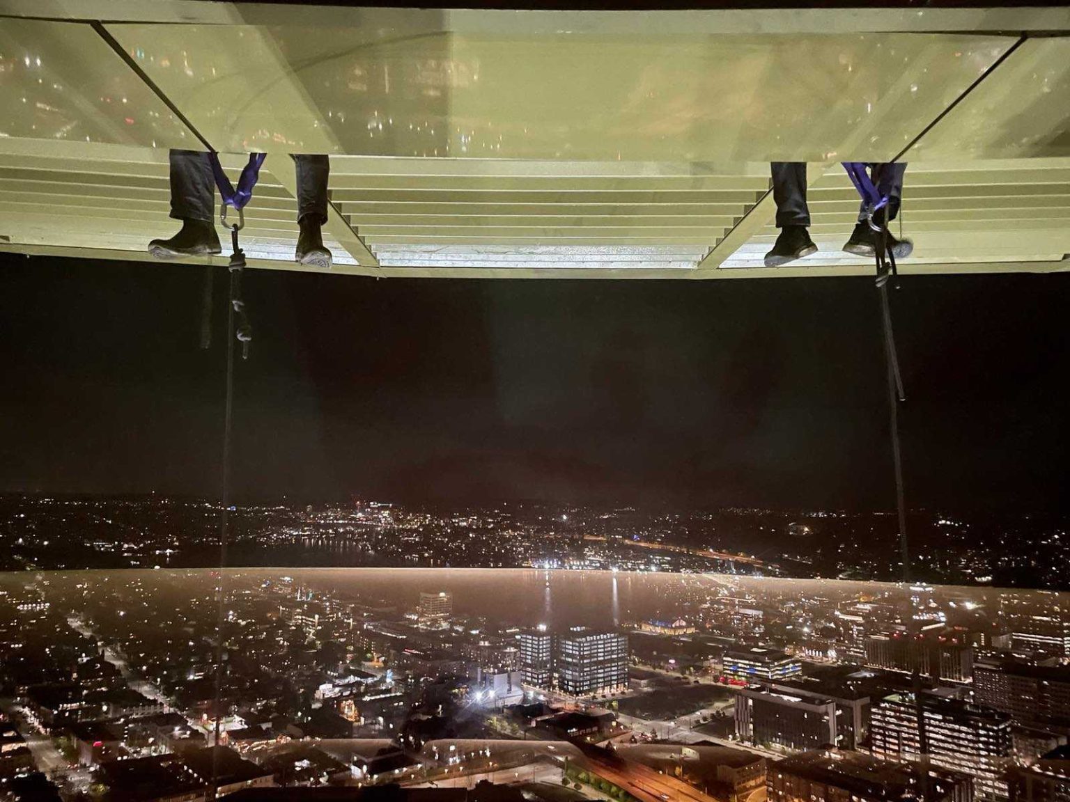 176 tons of rotating glass under the Space Needle floor were washed for ...